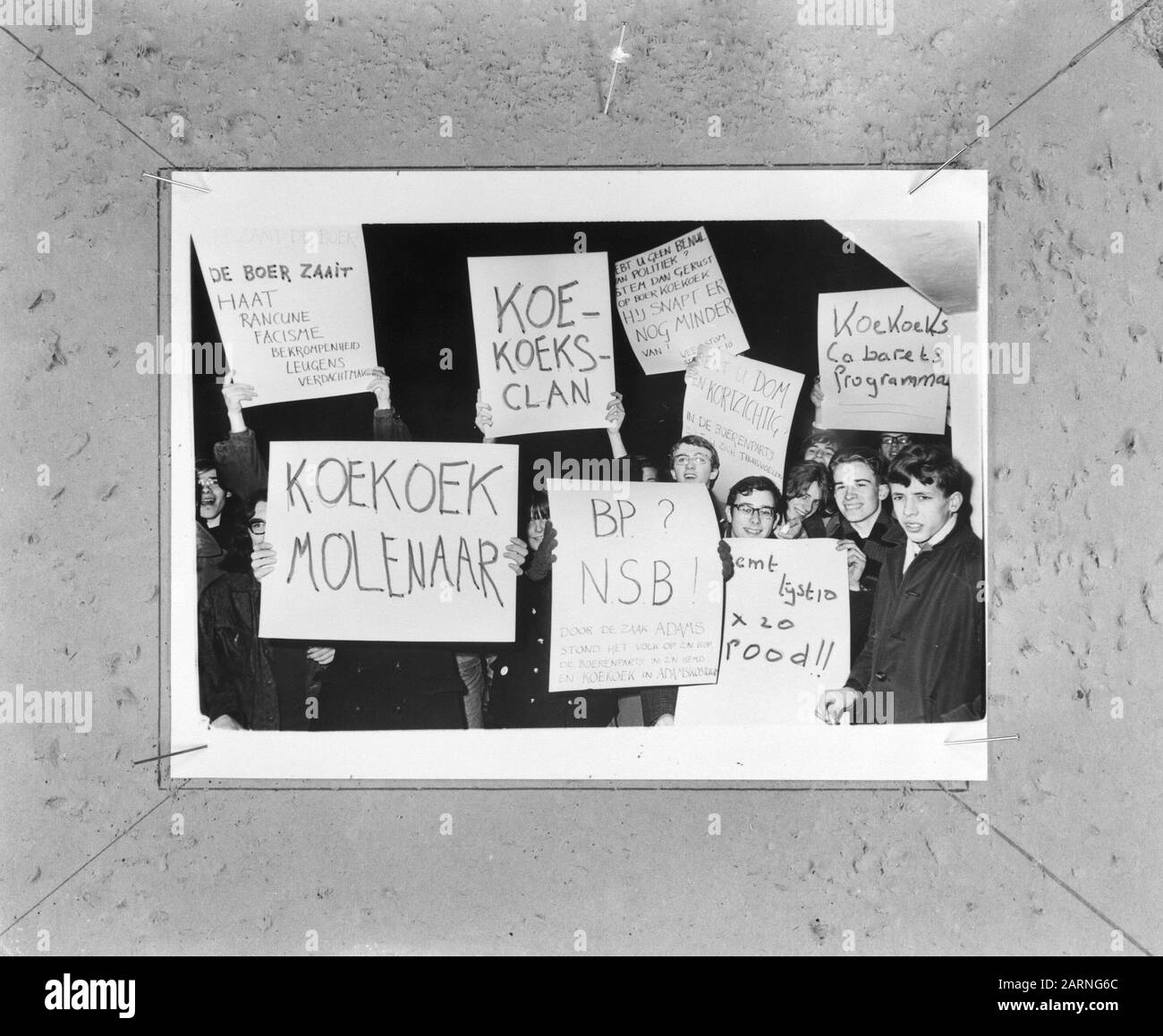 Election Assembly Peasant Party, youngsters with signs against Cuckoo ...