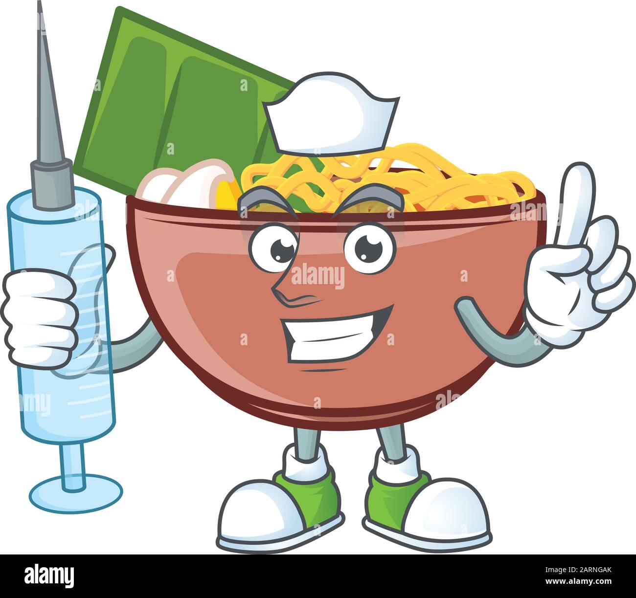 Smiley Nurse bowl of noodle cartoon character with a syringe Stock ...