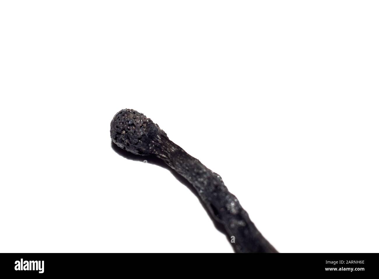 Black head of a burnt match close up, isolated Stock Photo - Alamy