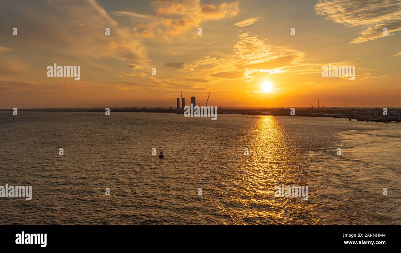 Kingston upon Hull, England, UK - May 22, 2019: The setting sun over ...