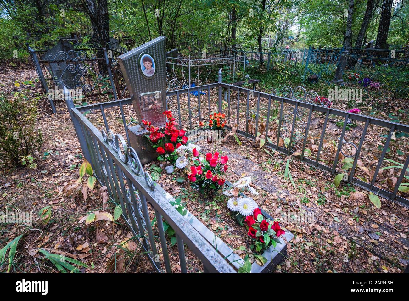 Grave on cemetery in Pripyat ghost city of Chernobyl Nuclear Power ...