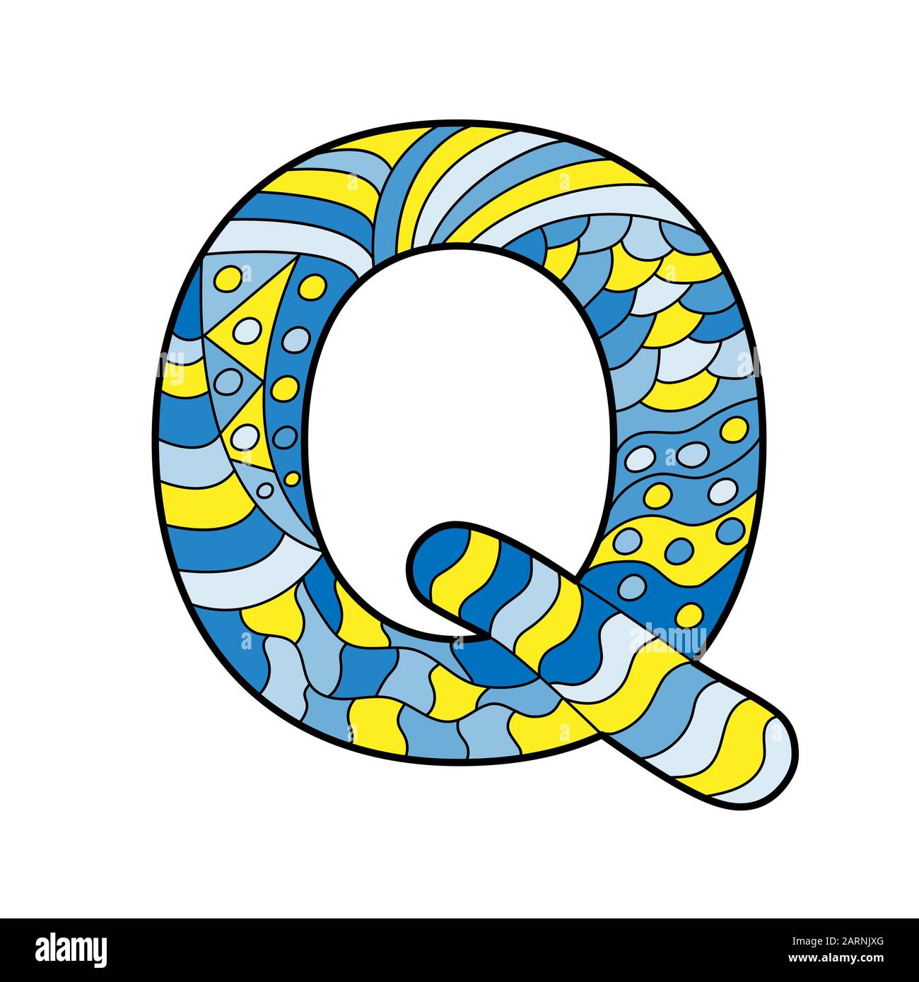 Filled color outline of the letter Q for learning and education. For ...