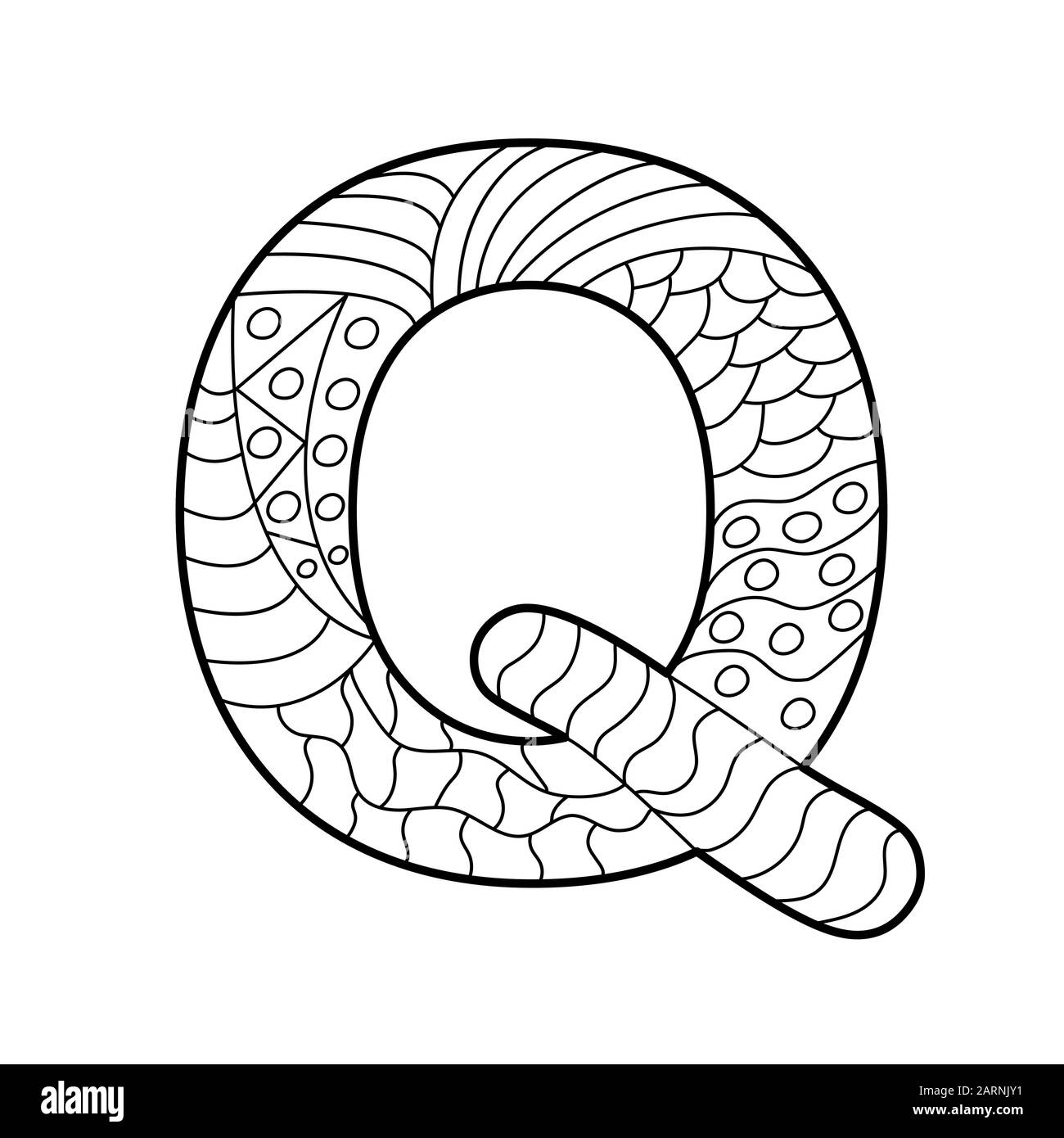 Empty outline of the letter Q for coloring with paints, pencils, or ...