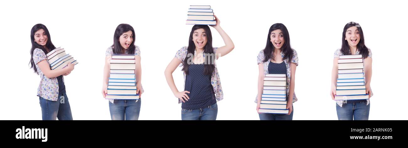 The girl student with books on white Stock Photo - Alamy