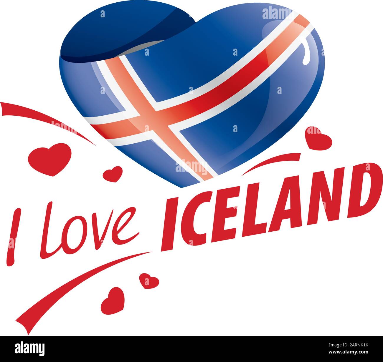National flag of the Iceland in the shape of a heart and the ...