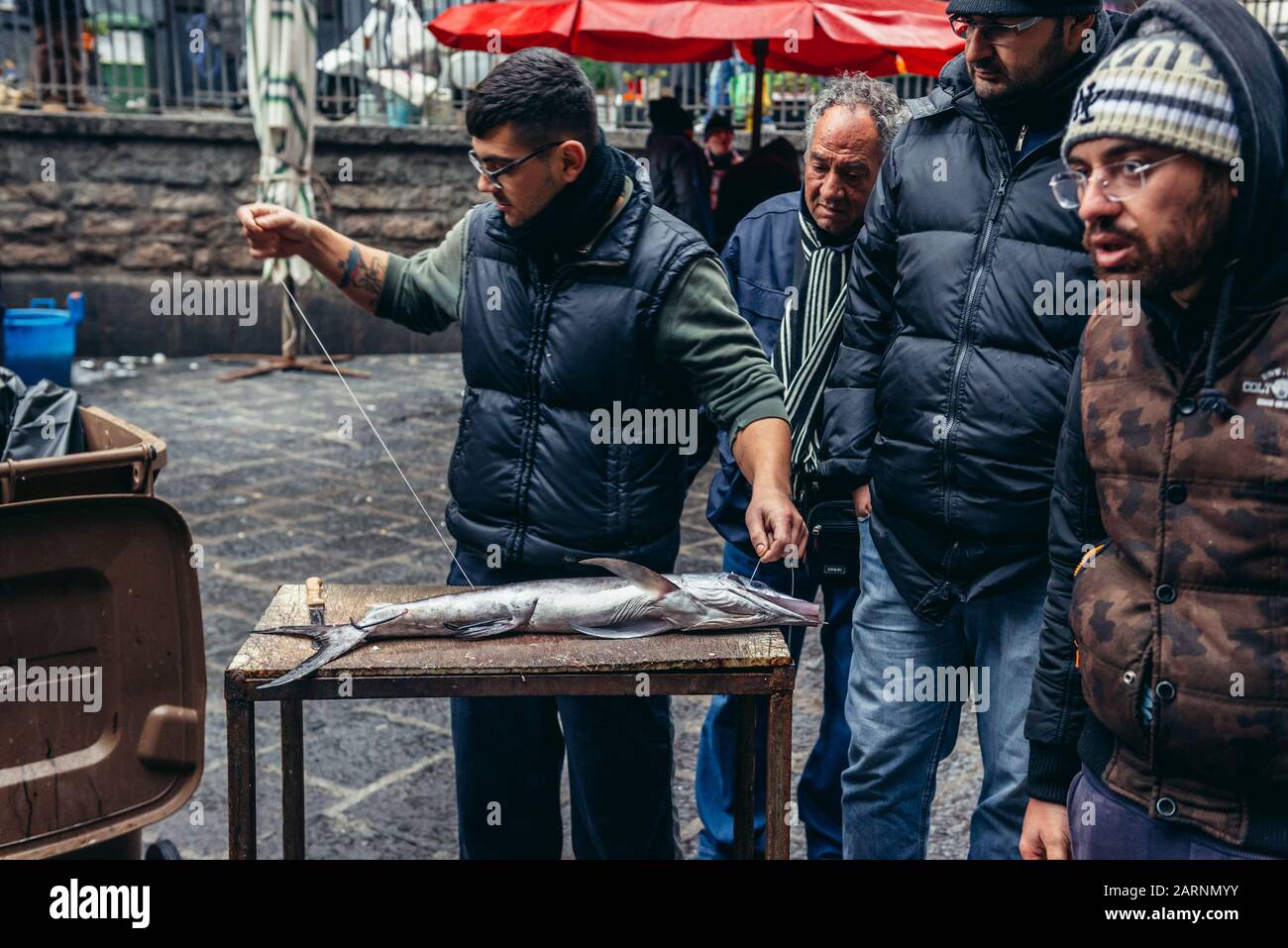 Famous old fish market called La Pescheria in Catania city, east of ...