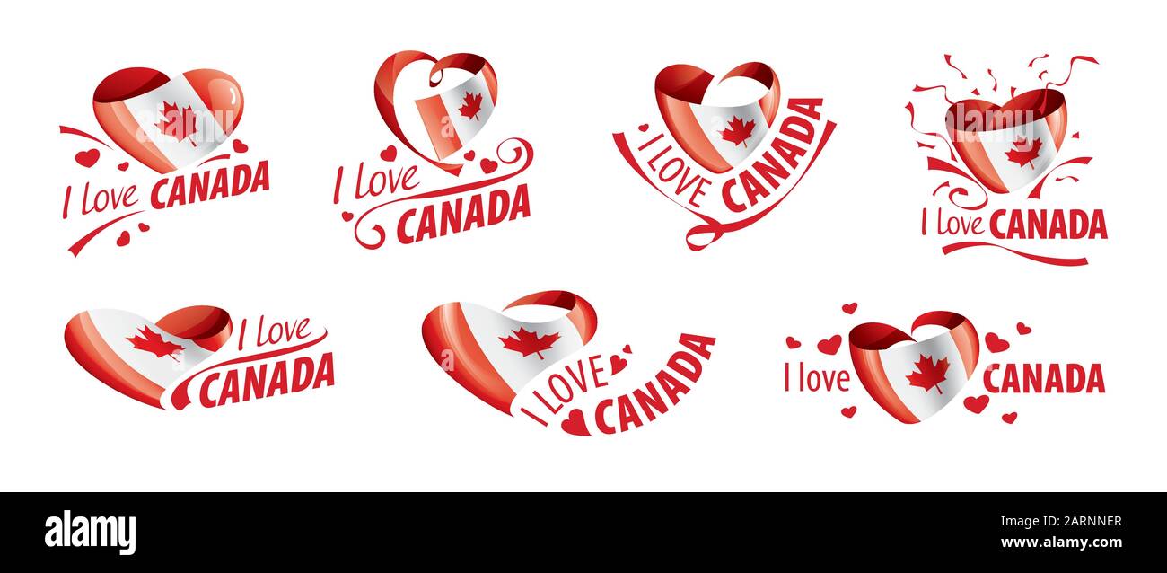 National flag of the Canada in the shape of a heart and the inscription ...