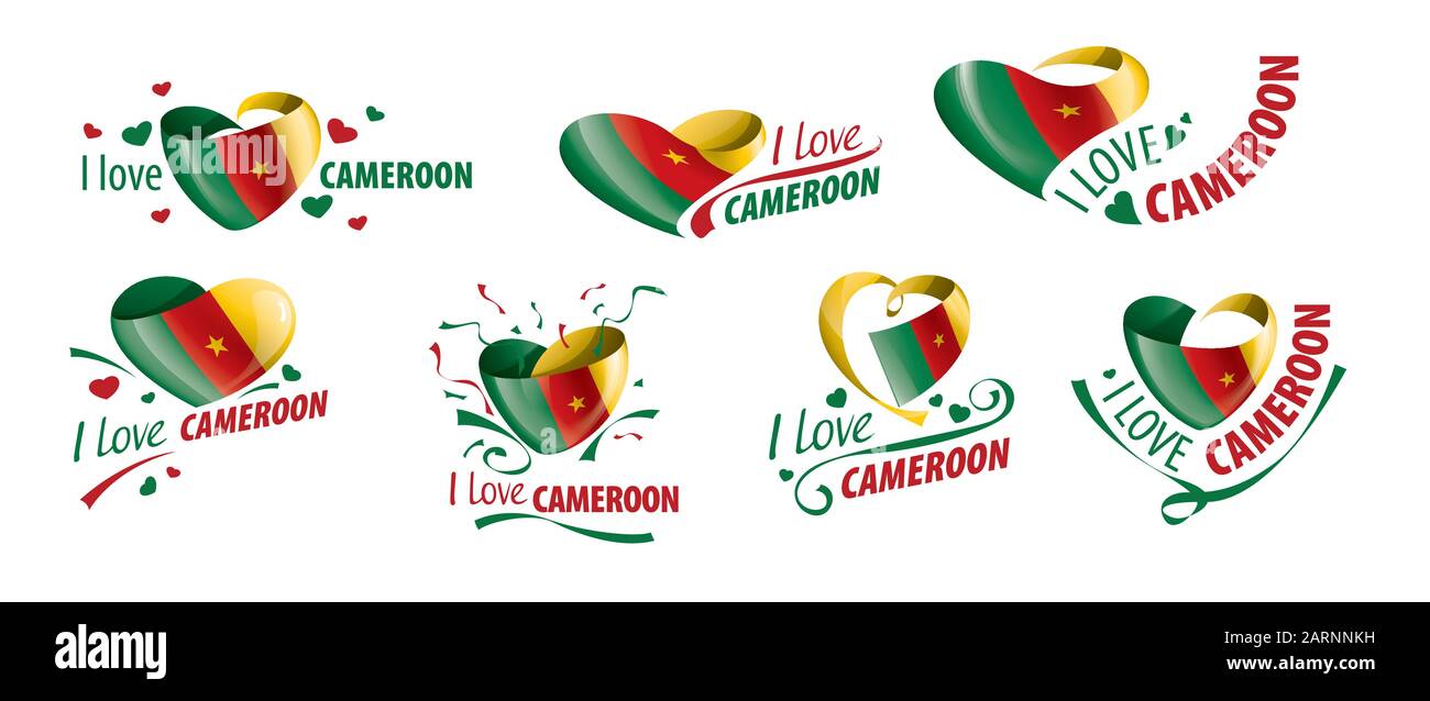 National flag of the Cameroon in the shape of a heart and the ...
