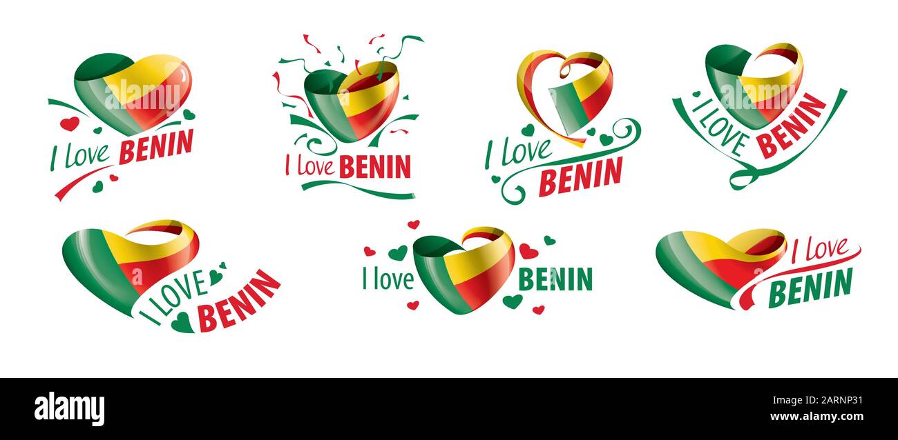 National flag of the Benin in the shape of a heart and the inscription ...