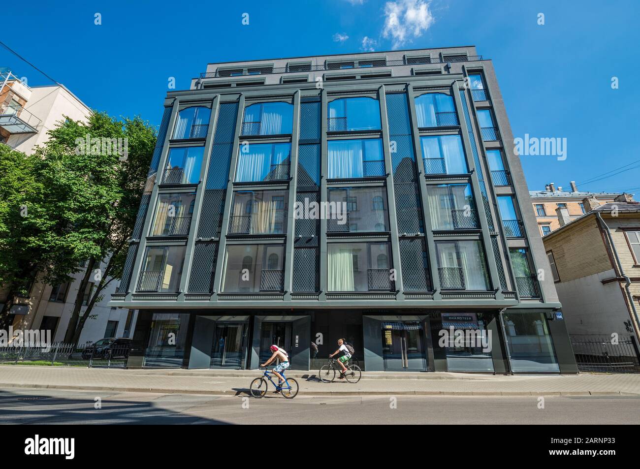 Modern residential building on Baznicas Street (Church Street) in Riga ...