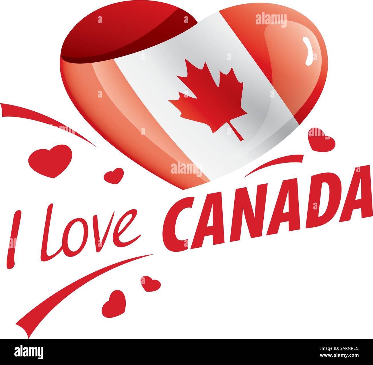 National flag of the Canada in the shape of a heart and the inscription ...