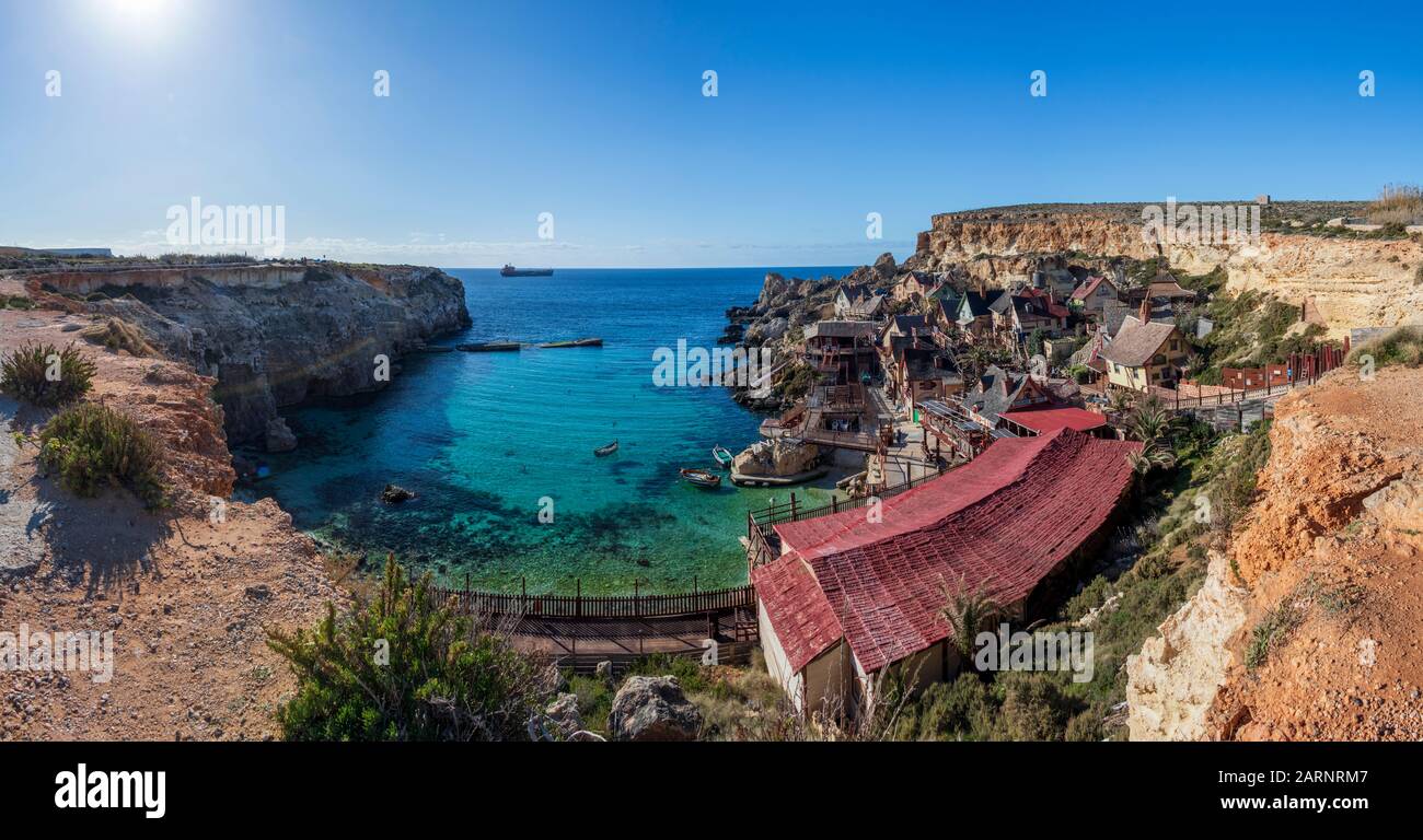 Popeye Village, Malta – January, 2020: panoramic view of Sweethaven ...