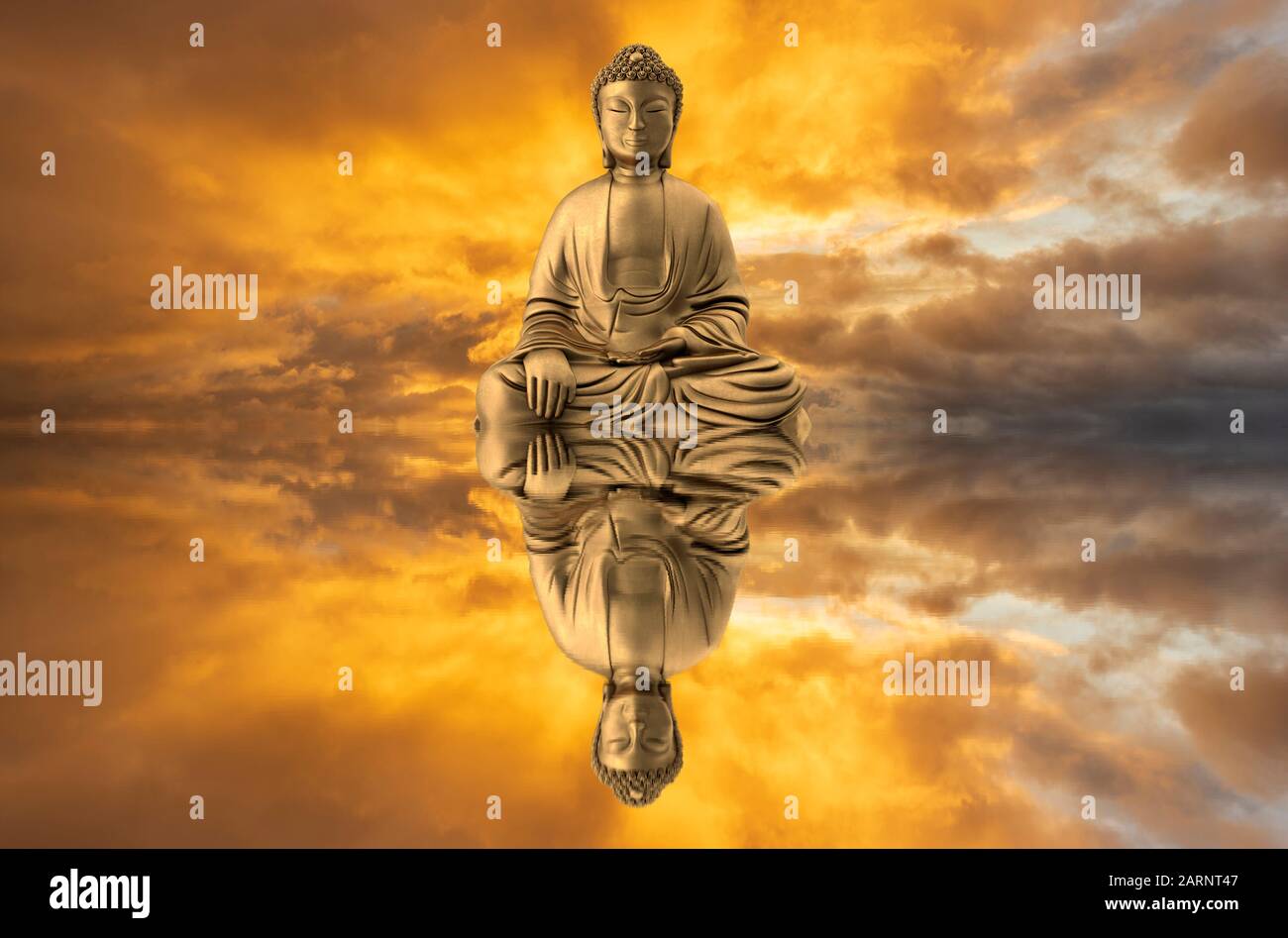 Figure of a Buddha meditating on a lake, India Stock Photo - Alamy