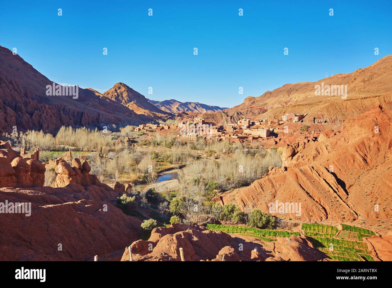 Panorama of Tinghir city in Morocco. Tinghir is an oasis on the Todgha ...