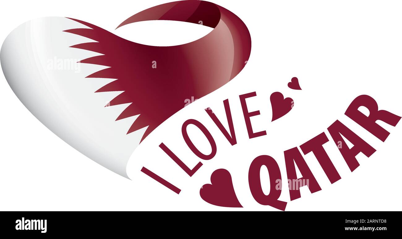 National flag of the Qatar in the shape of a heart and the inscription ...