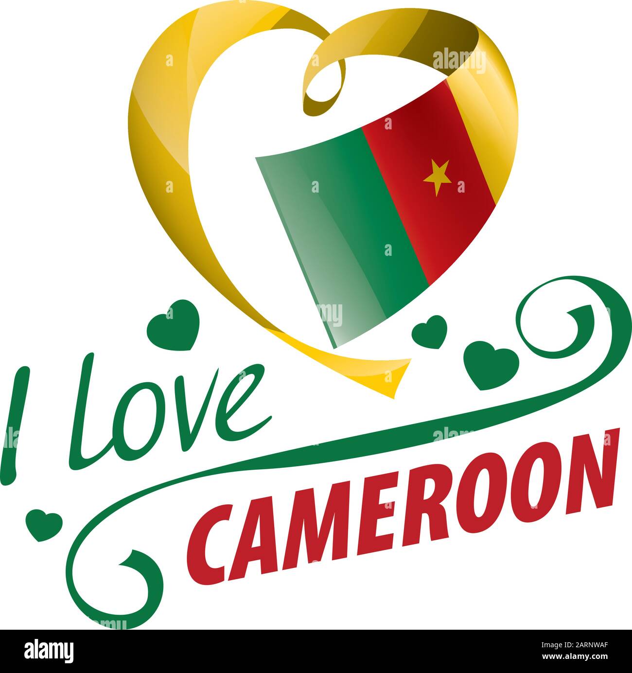 National flag of the Cameroon in the shape of a heart and the ...