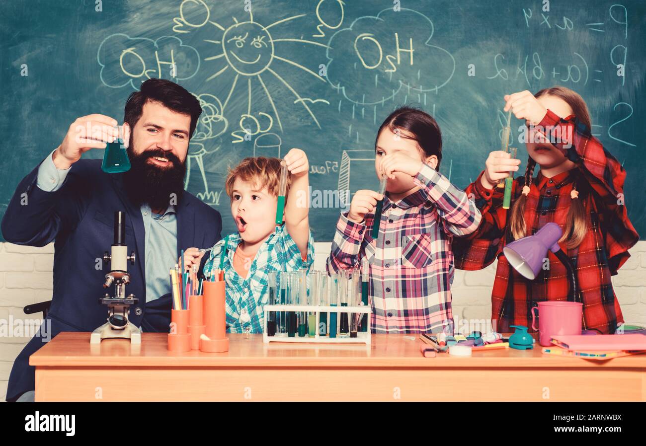 school kids scientist studying science. back to school. happy children ...