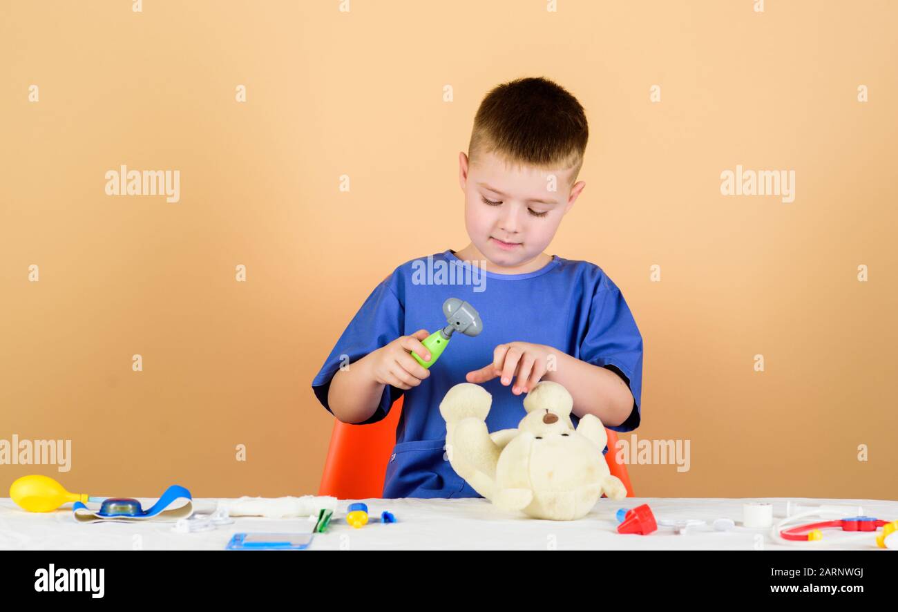 Boy cute child future doctor career. Health care. Kid little doctor ...