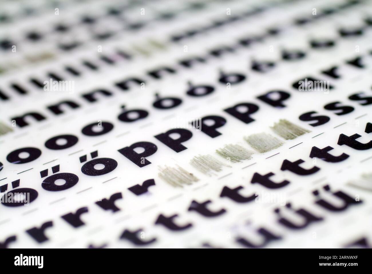 Close up shot of a Dry Transfer Lettering Sheet. Graphic, type design ...