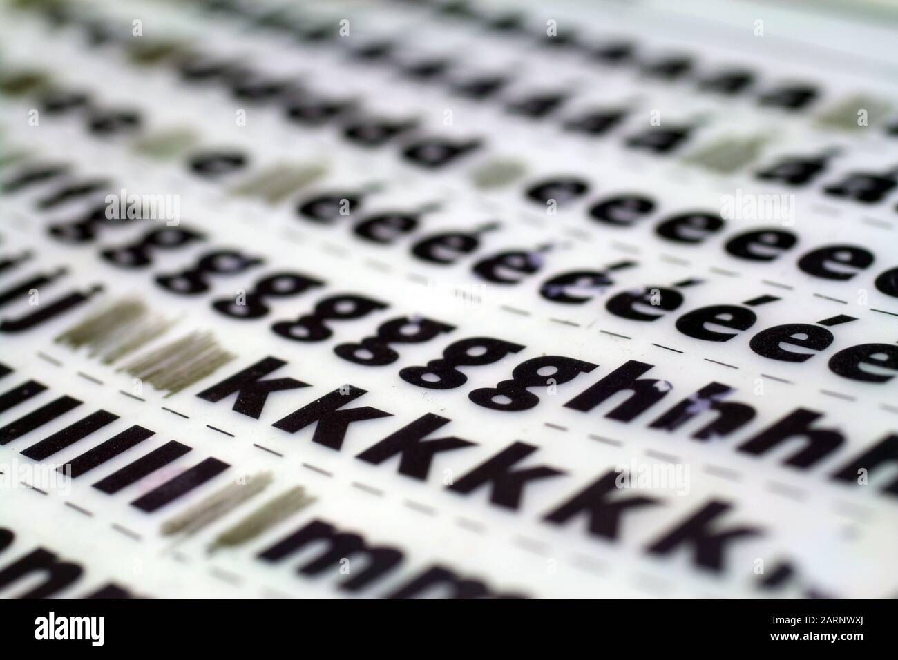 Close up shot of a Dry Transfer Lettering Sheet. Graphic, type design ...