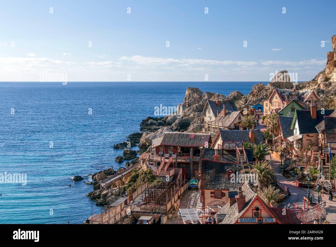 Popeye Village, Malta – January, 2020: panoramic view of Sweethaven ...
