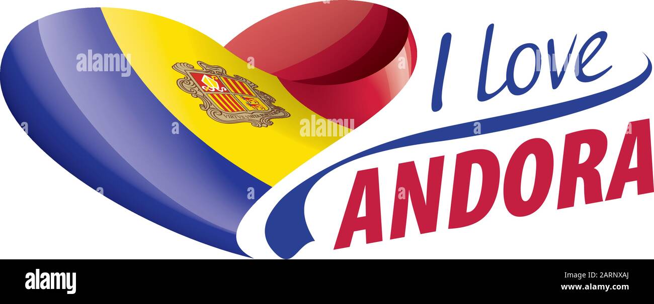 National flag of the Andora in the shape of a heart and the inscription ...