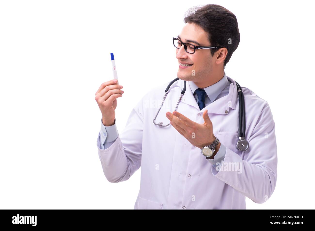 The young male doctor gynecologist isolated on white Stock Photo - Alamy
