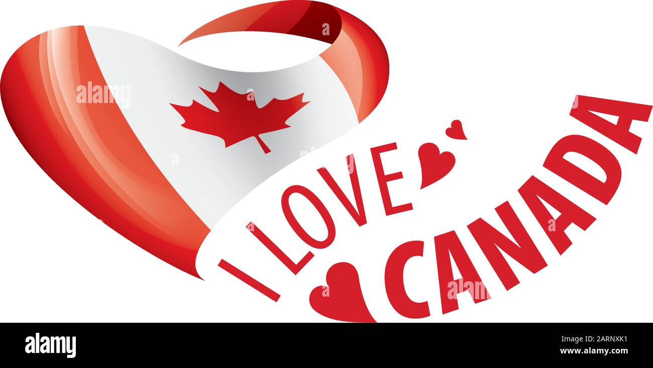 National flag of the Canada in the shape of a heart and the inscription ...