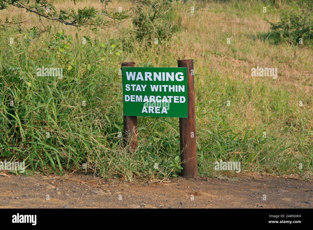 Warning stay within demarcated area sign, Hluhluwe Game Reserve Lodge ...