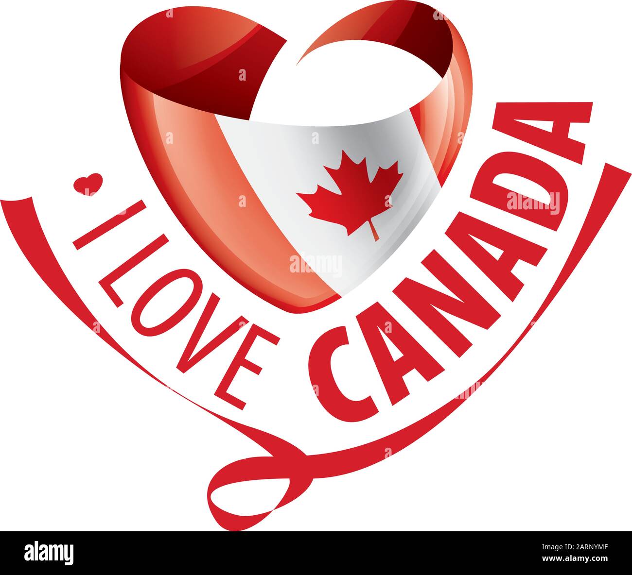 National flag of the Canada in the shape of a heart and the inscription ...