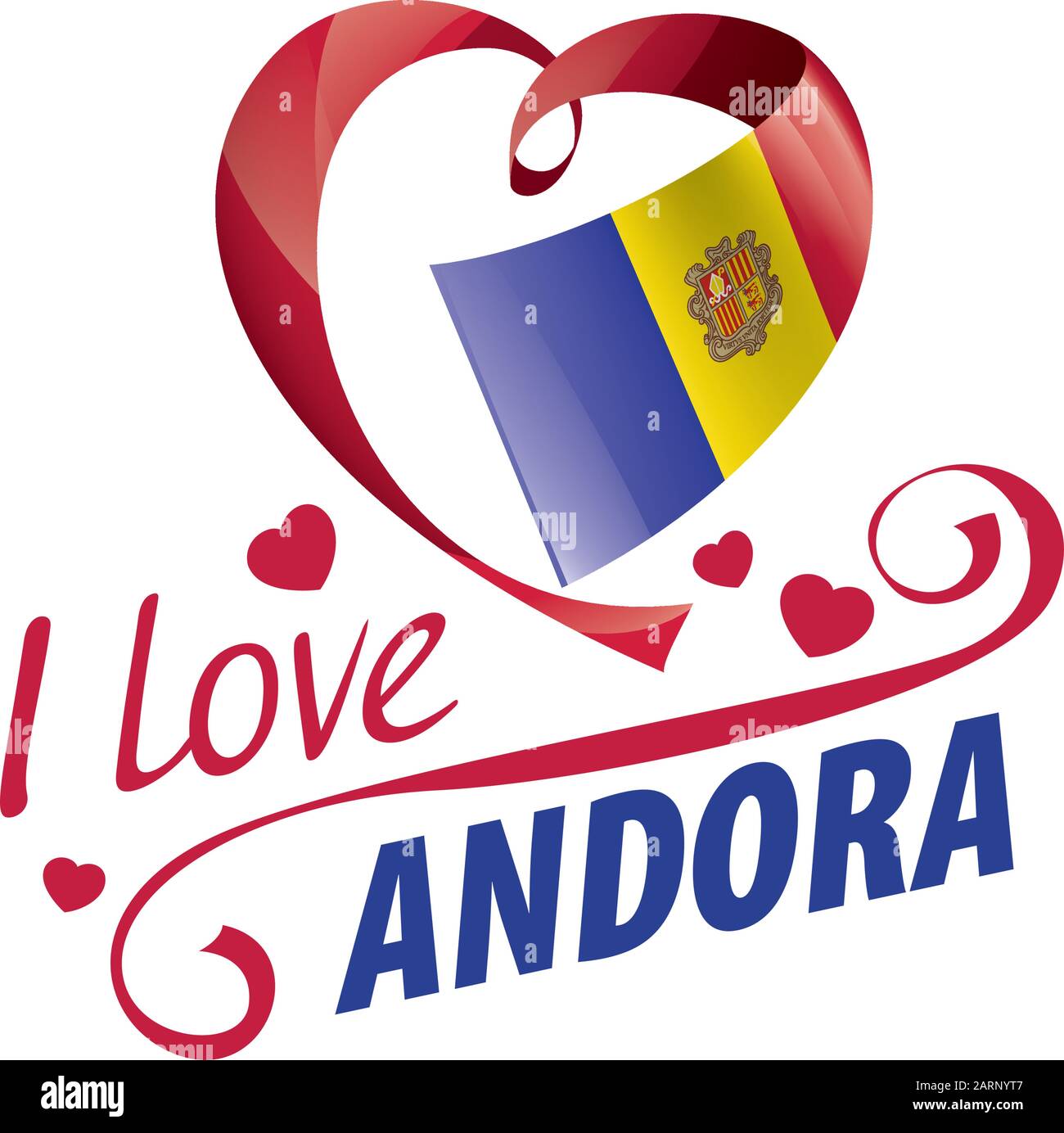 National flag of the Andora in the shape of a heart and the inscription ...