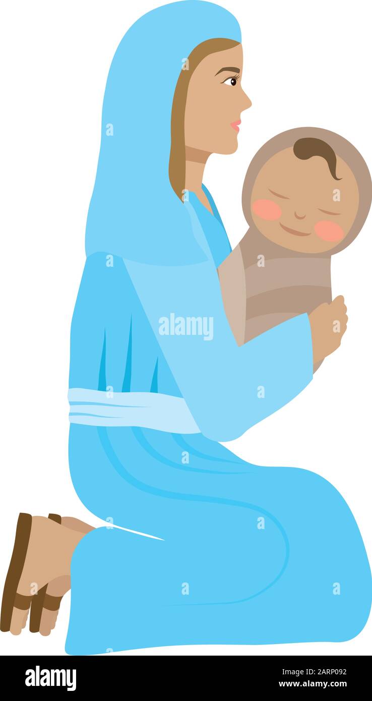 cute mary virgin with jesus baby manger characters Stock Vector Image ...
