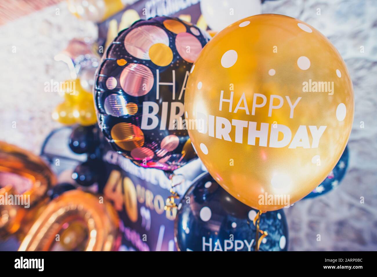 Colorful Birthday Party Balloons and Event Decoration. Closeup Photo ...