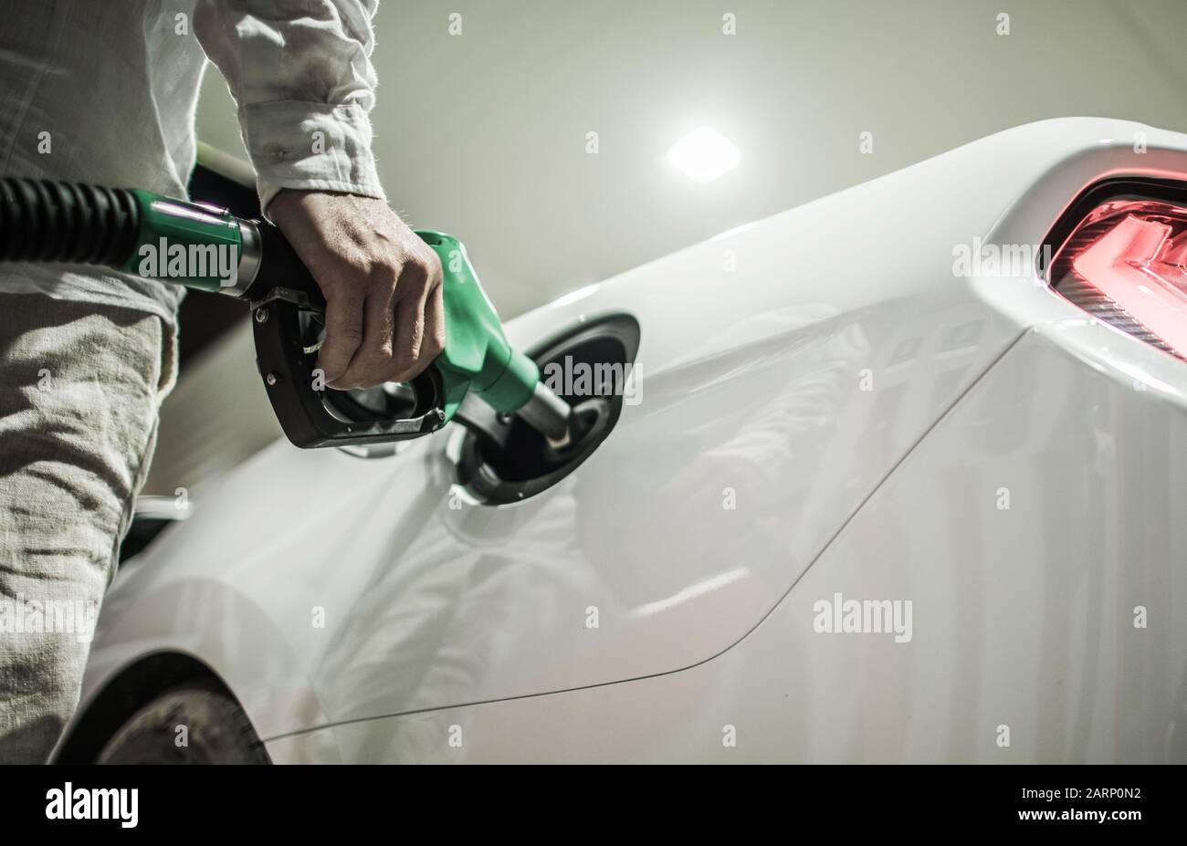 Caucasian Driver Fueling His Modern Car at the Gas Station ...