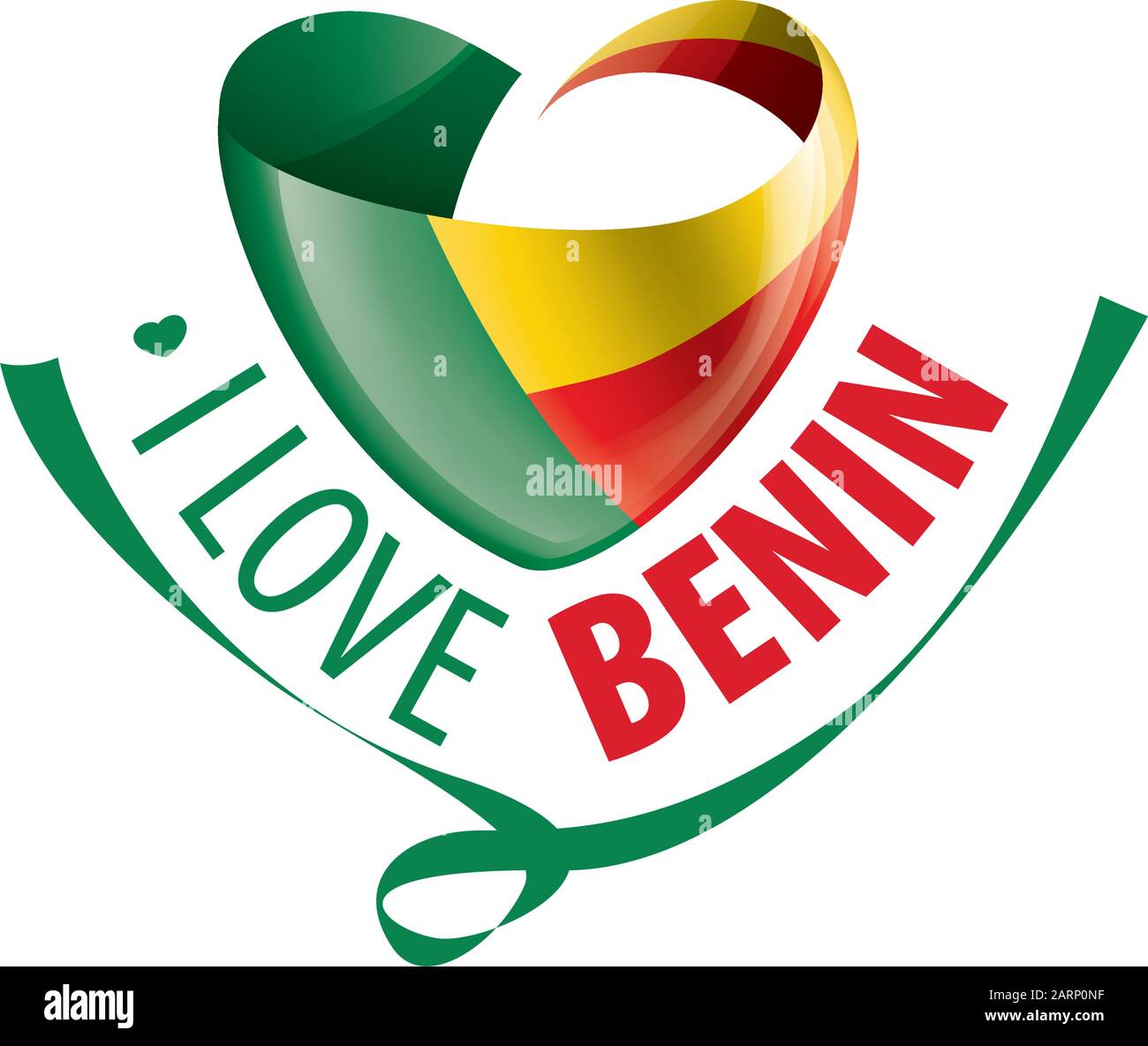 National flag of the Benin in the shape of a heart and the inscription ...