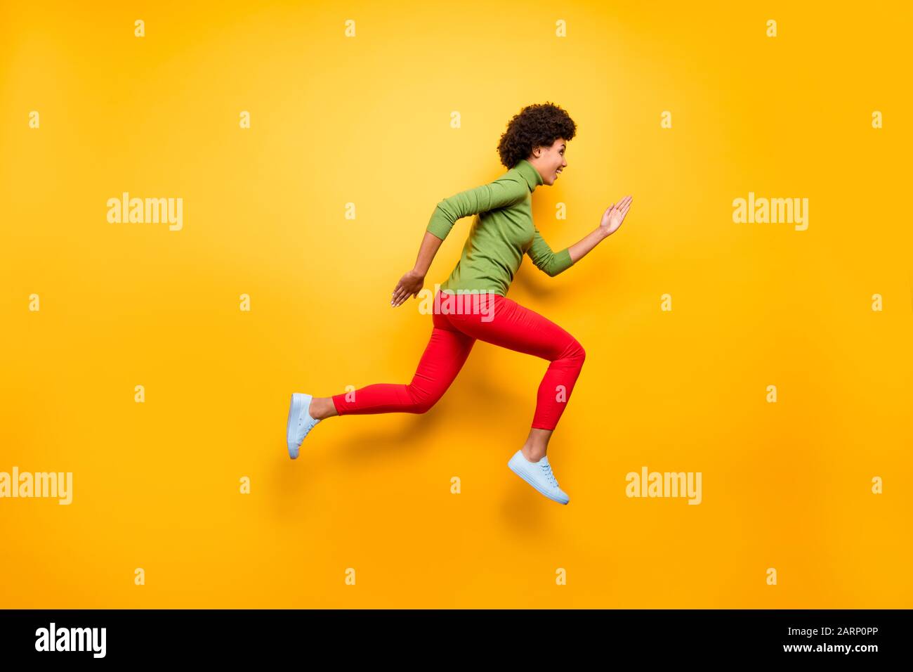 Full length body size profile side view of nice attractive lovely ...