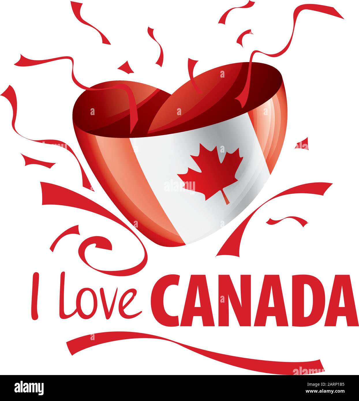 National flag of the Canada in the shape of a heart and the inscription ...