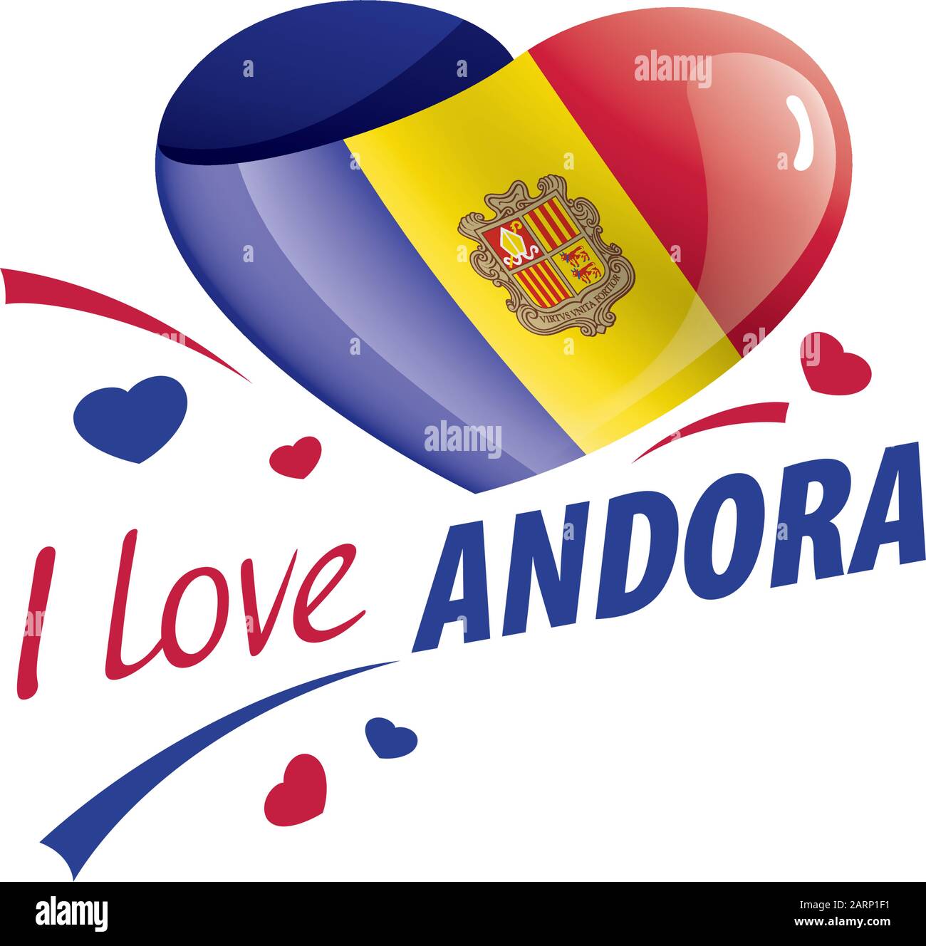 National flag of the Andora in the shape of a heart and the inscription ...