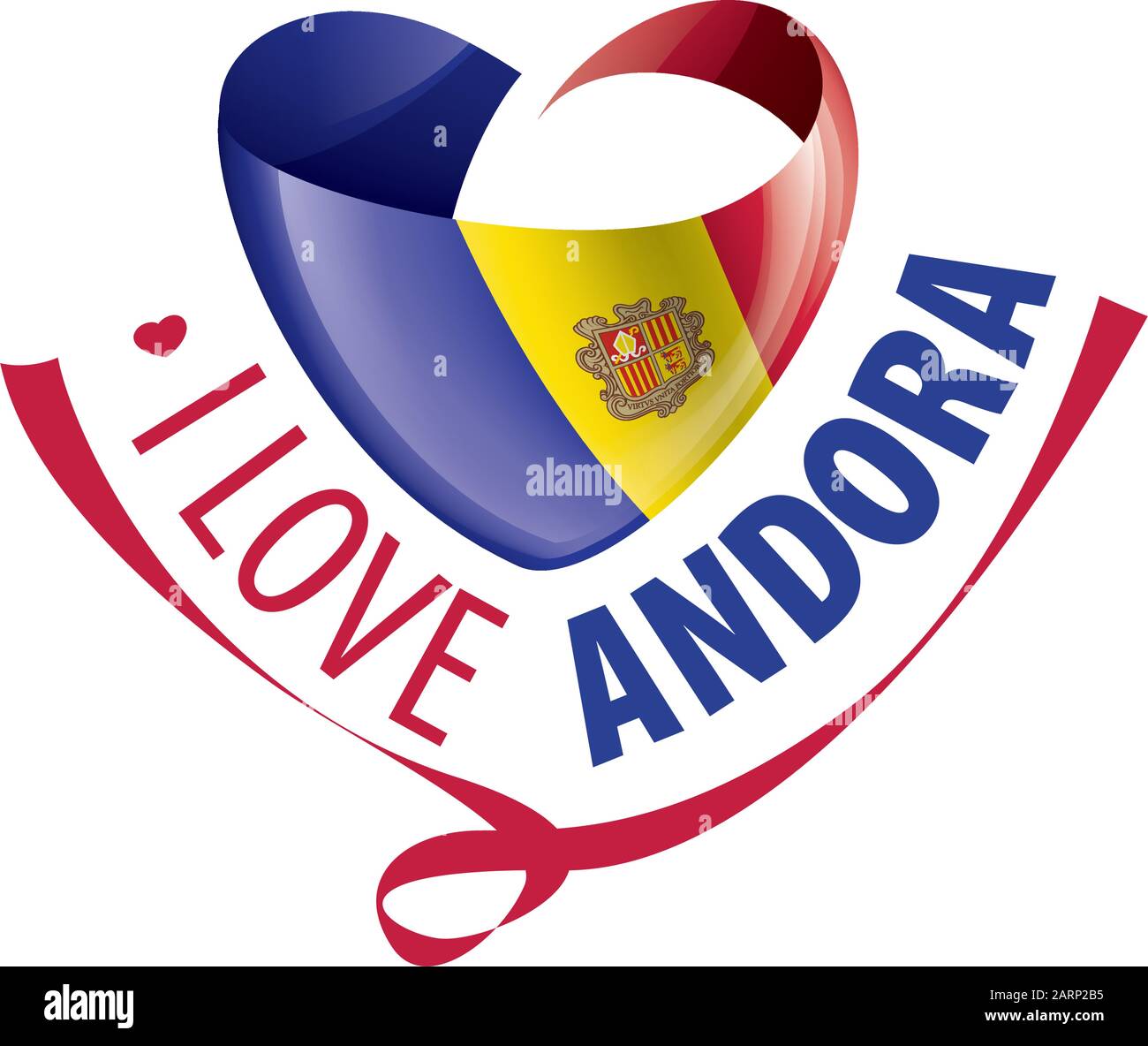 National flag of the Andora in the shape of a heart and the inscription ...