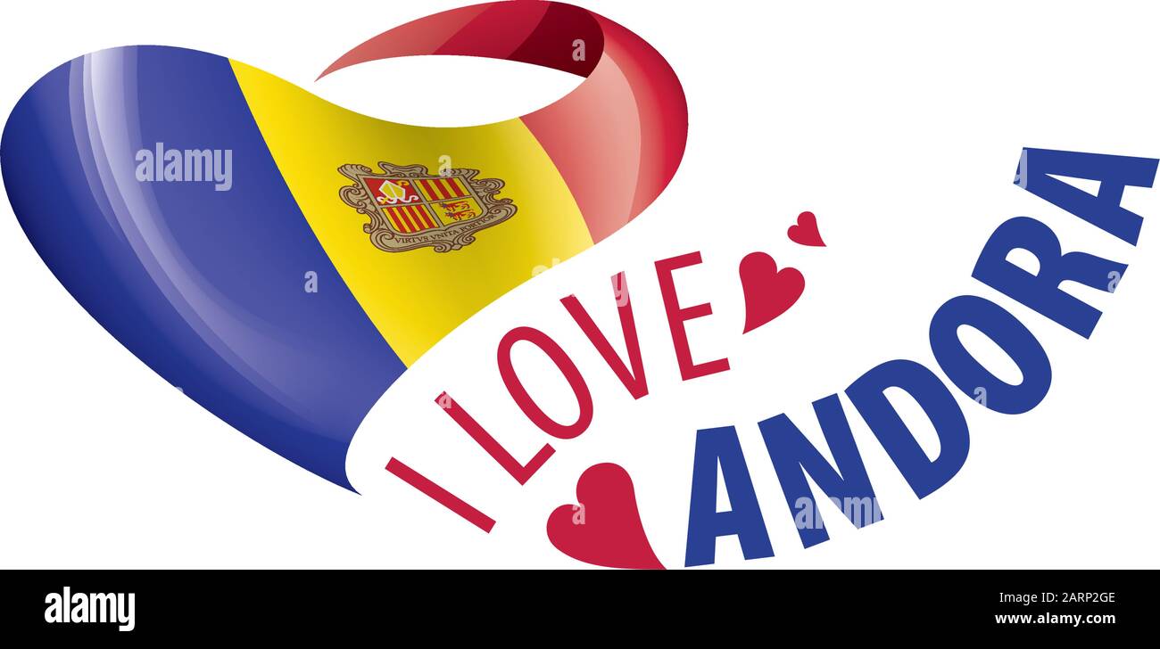 National flag of the Andora in the shape of a heart and the inscription ...