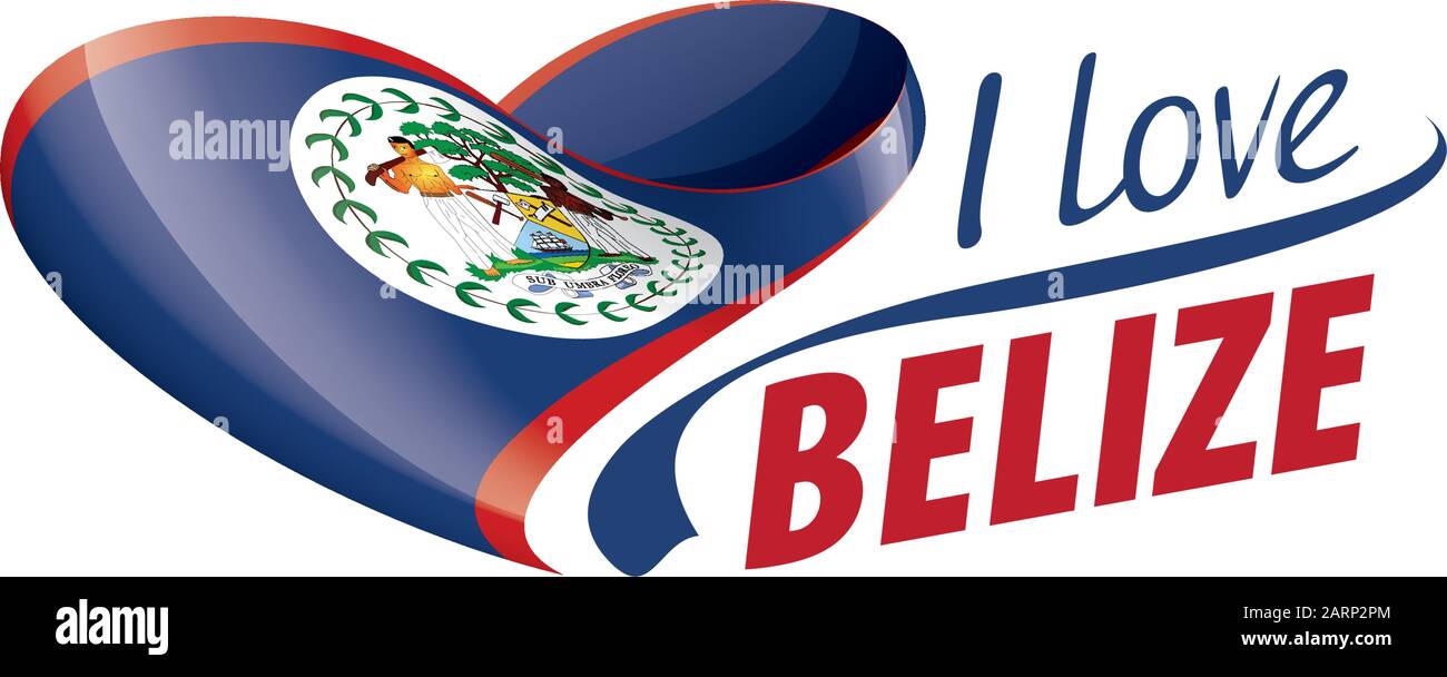 National flag of the Belize in the shape of a heart and the inscription ...