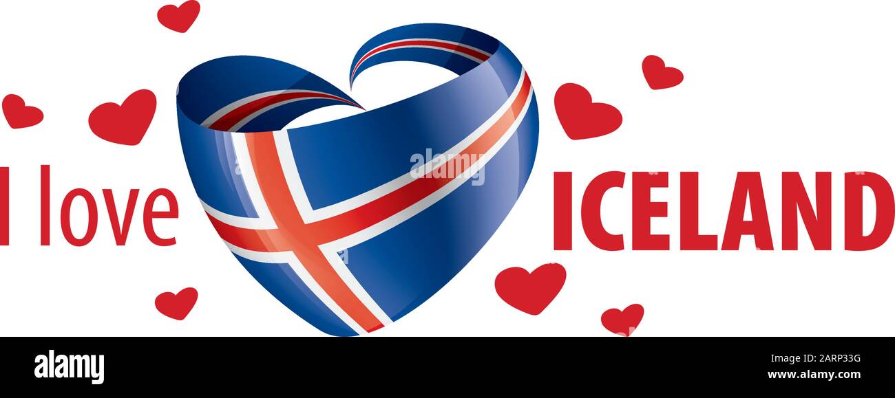 National flag of the Iceland in the shape of a heart and the ...