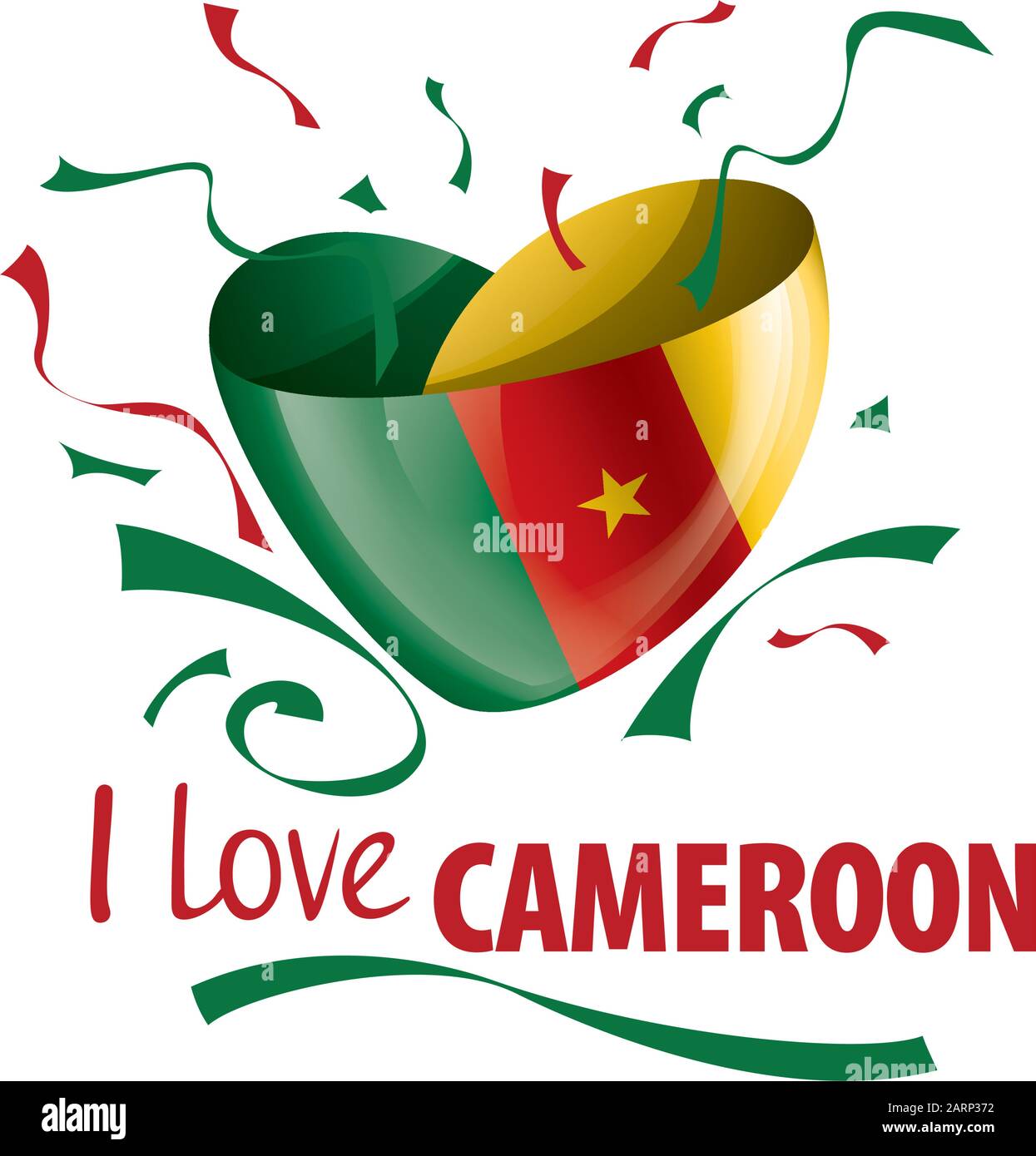 National flag of the Cameroon in the shape of a heart and the ...