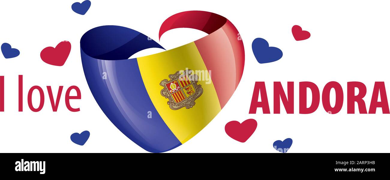 National flag of the Andora in the shape of a heart and the inscription ...