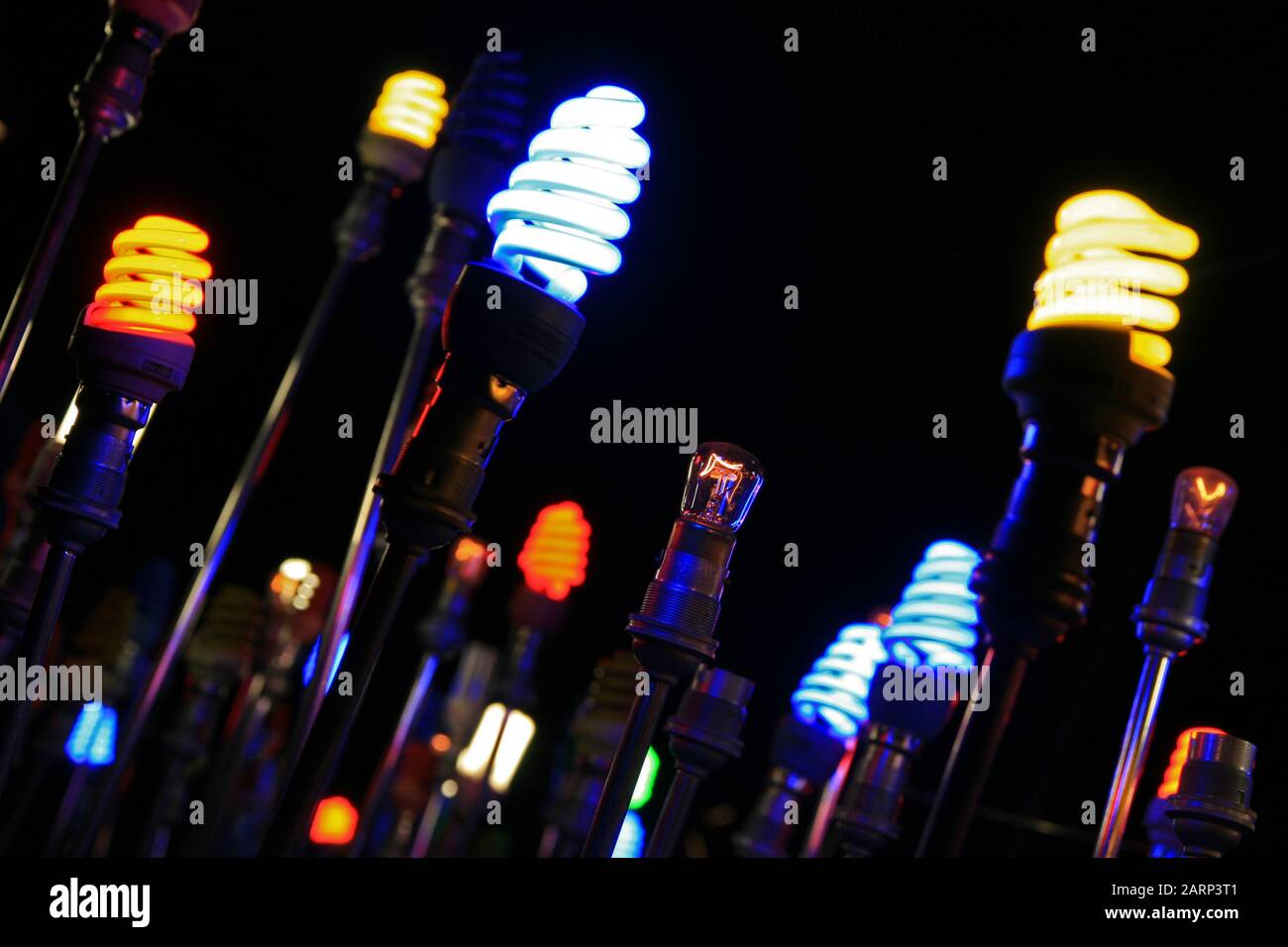 Coloured light bulbs inside The Cradle of Humankind, Maropeng, Gauteng ...