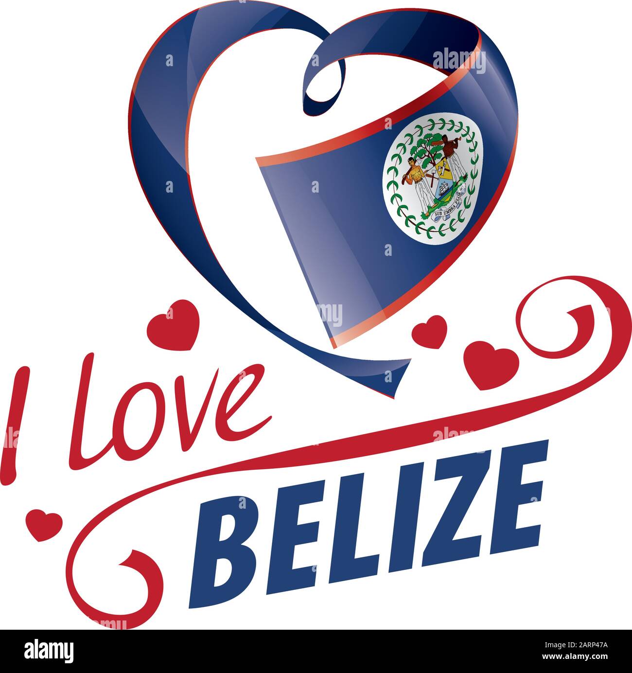 National flag of the Belize in the shape of a heart and the inscription ...