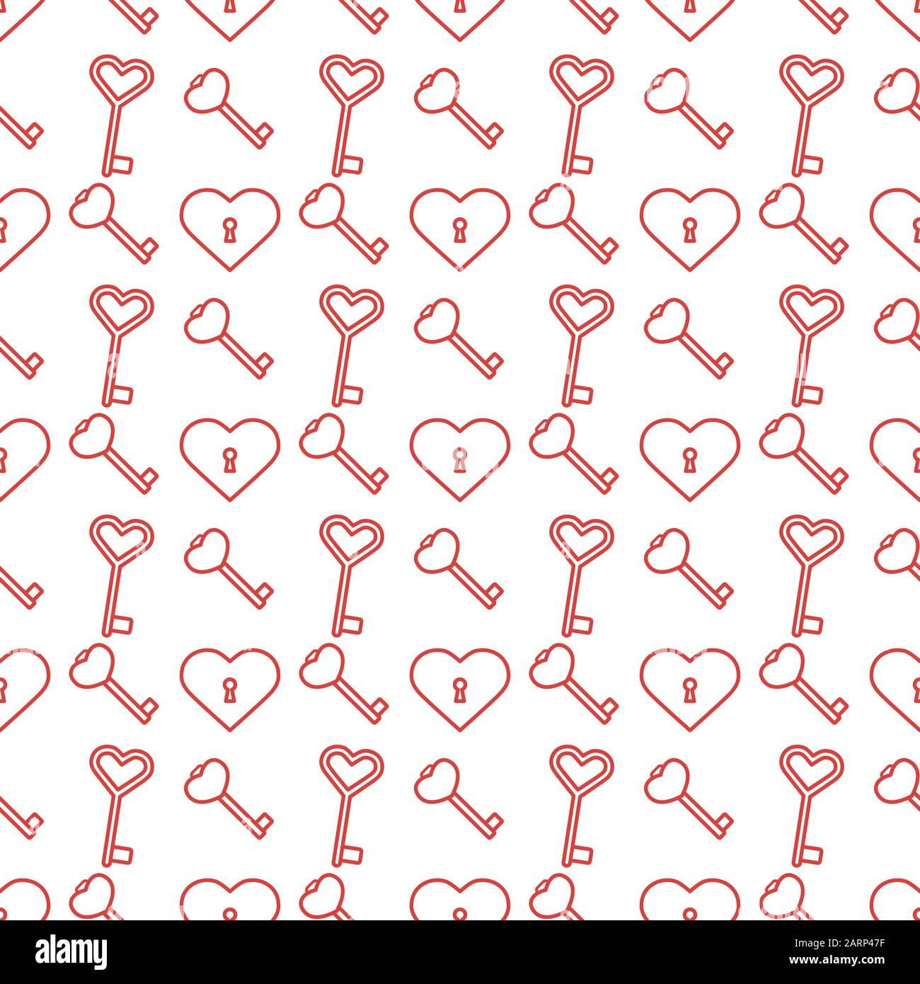 Vector seamless pattern Happy Valentine's Day Heart with keyhole, keys ...