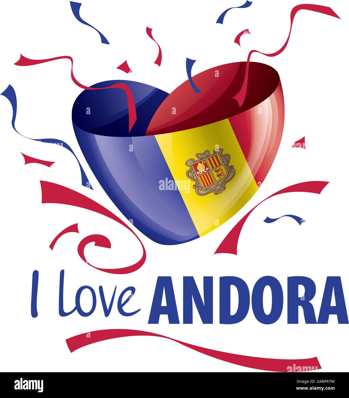 National flag of the Andora in the shape of a heart and the inscription ...