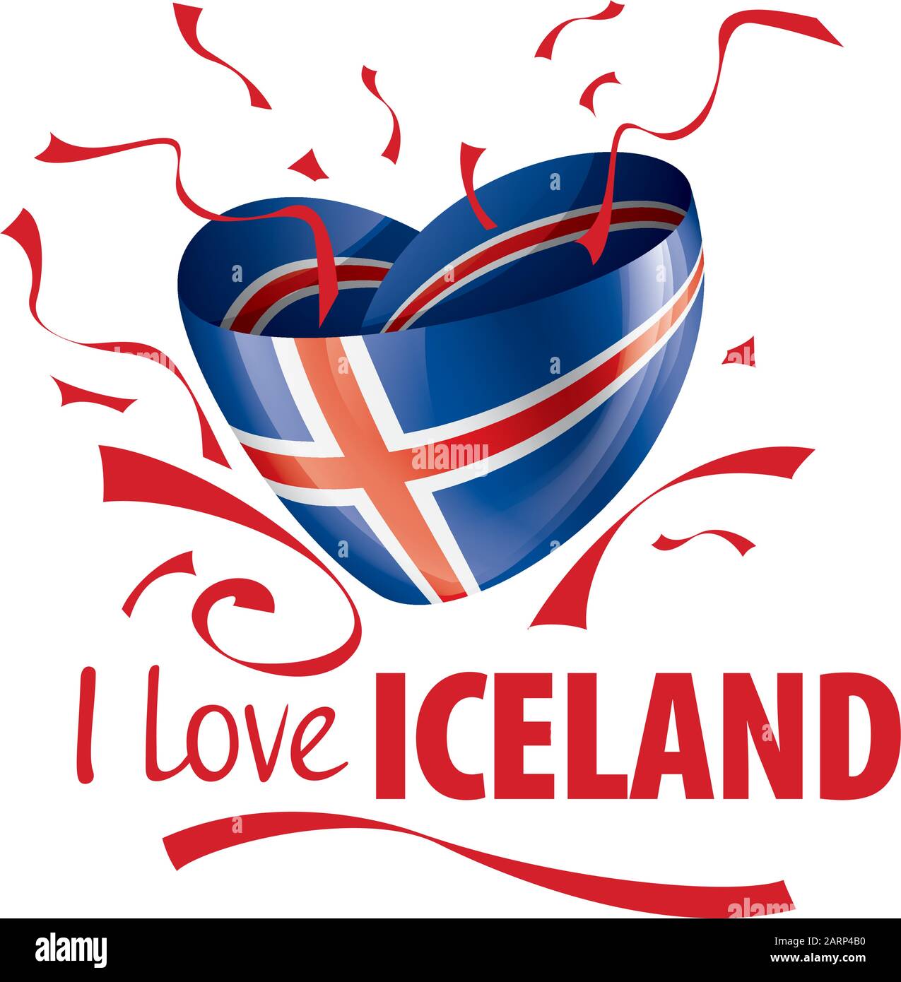 National flag of the Iceland in the shape of a heart and the ...