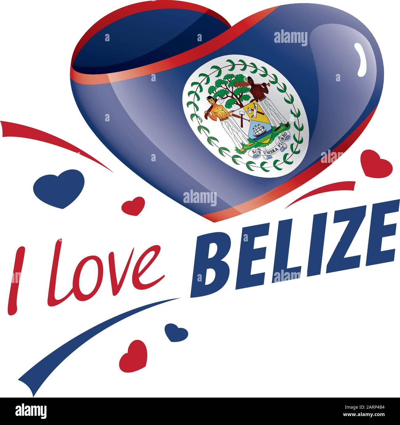National flag of the Belize in the shape of a heart and the inscription ...